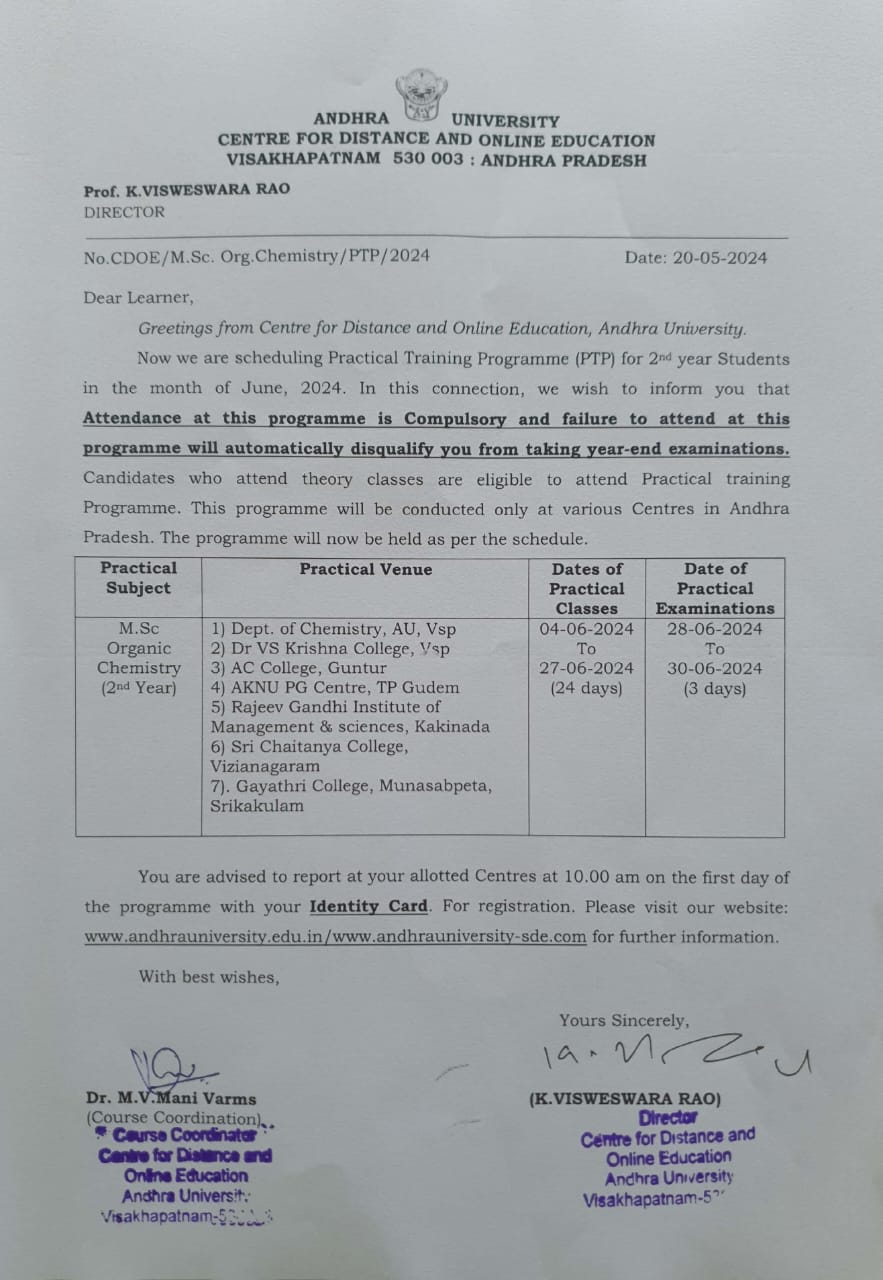 Andhra University | SDE - PG & Professional Programs