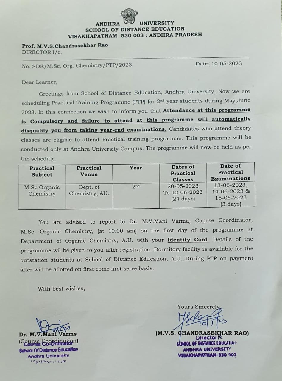 Andhra University | SDE - PG & Professional Programs