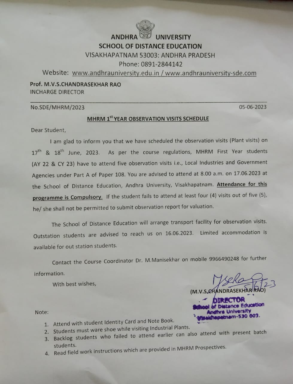 Andhra University | SDE - PG & Professional Programs